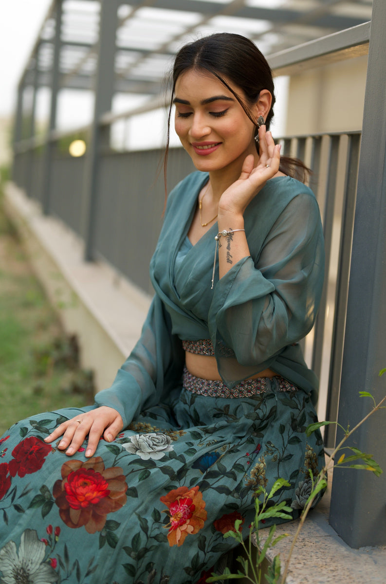 Designer Grey Floral Printed Lehenga Choli | Aliyana – Aliyana Designer ...