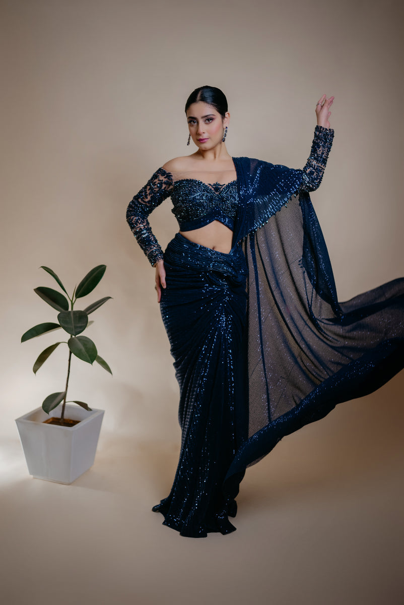 Designer Wear Fusion Drape Saree | Aliyana – Aliyana Designer Wear